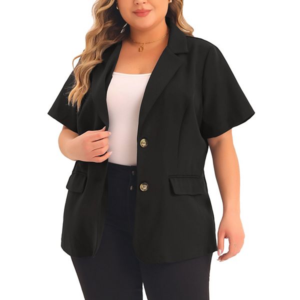 Women's Plus Size Casual Short Sleeve Notched Lapel Button Blazer Suit ...