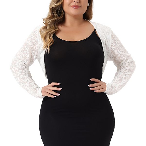 Plus Size Cardigan For Women Sheer Open Front Cropped Long Sleeve Lace ...