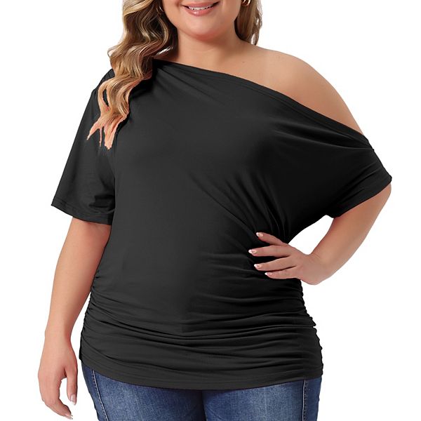 Plus Size Tops for Women One Shoulder Short Sleeve Blouses