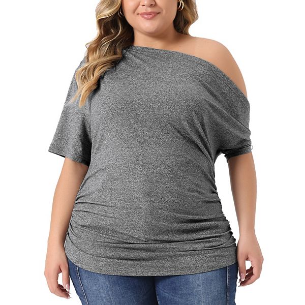 Plus Size Tops For Women One Shoulder Short Sleeve Blouses