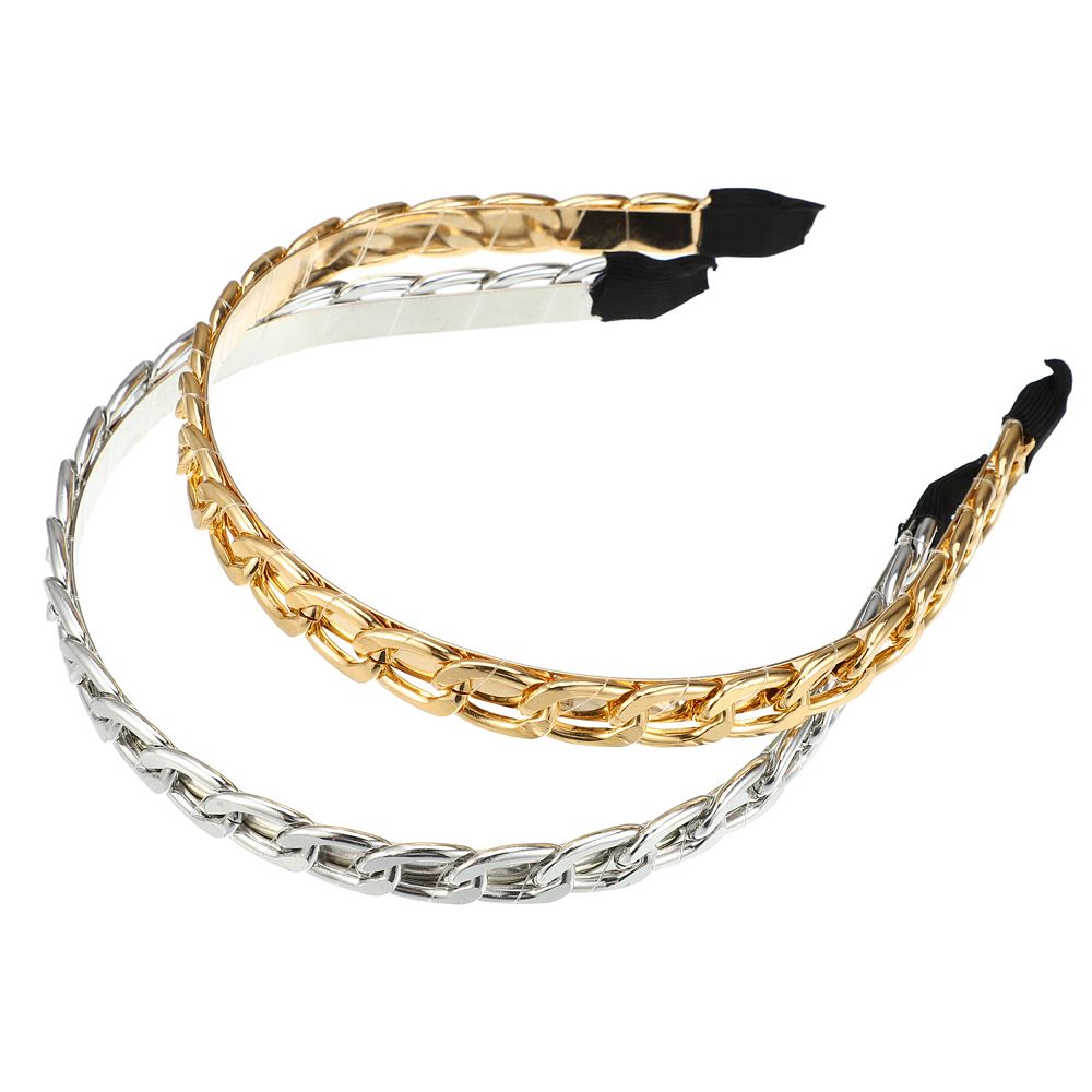 2 Pcs Metal Twisted Link Chain Shape Headbands Gold Tone Silver Tone 0.47"