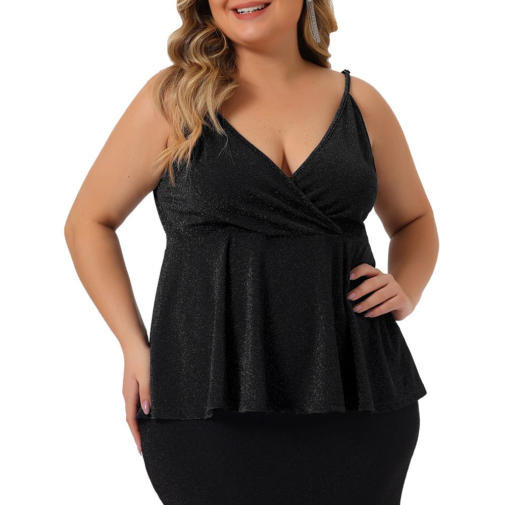 Plus Size Camisole For Women V Neck Wrap Peplum Sleeveless Ruffle Hem ...