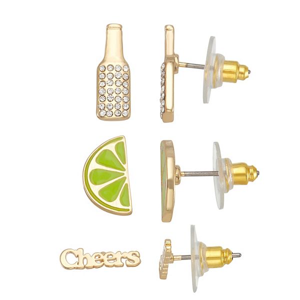 Celebrate Together™ Gold Tone Cheers Lime Bottle Earring Set