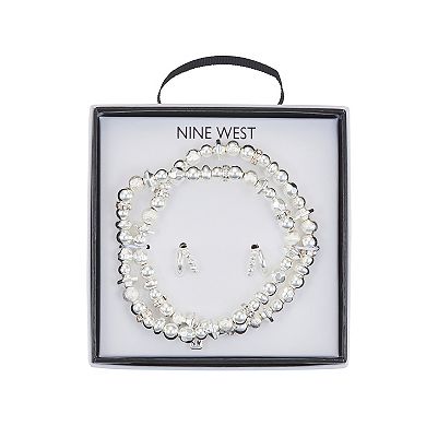 Nine West Silver Tone Crystal Pave 2 Row Rondelle Bracelet & Stud ...