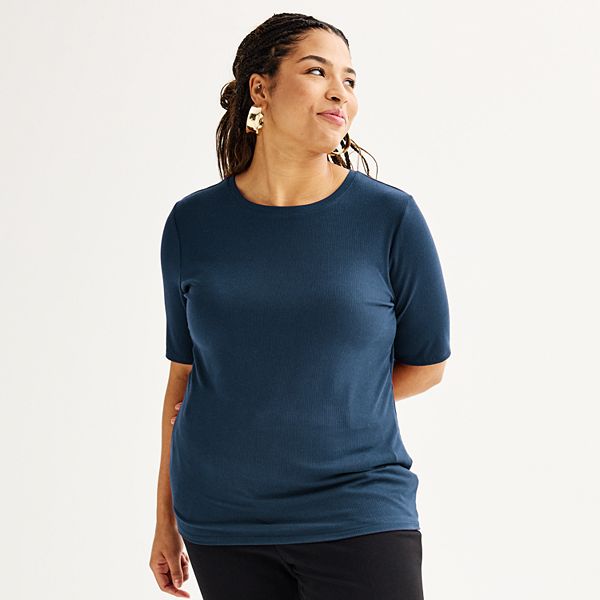 Plus Size Nine West Fitted Elbow Sleeve Top