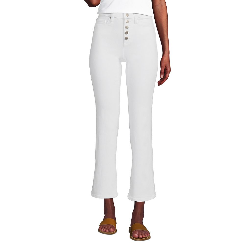 Women's Lands' End Denim High Rise Button Front Kick Flare Crop Jeans