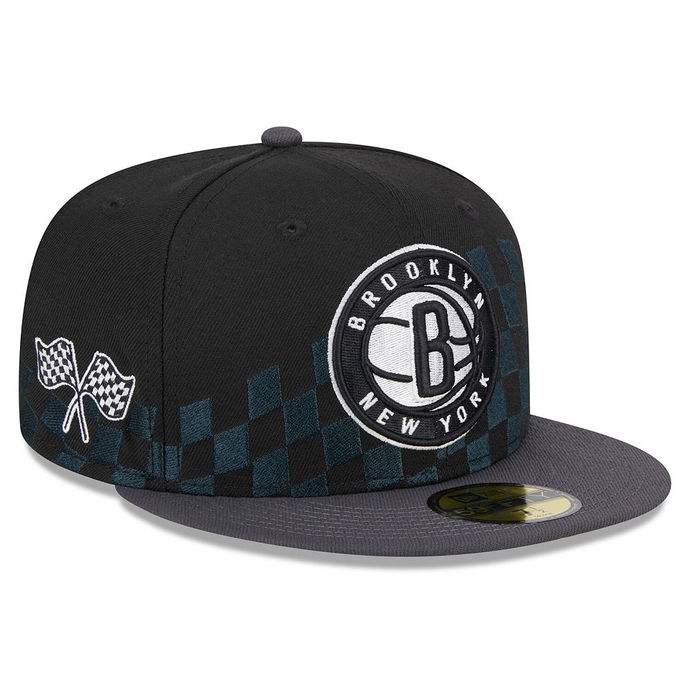 Men's New Era Black Brooklyn Nets Rally Drive Checkerboard 59FIFTY ...