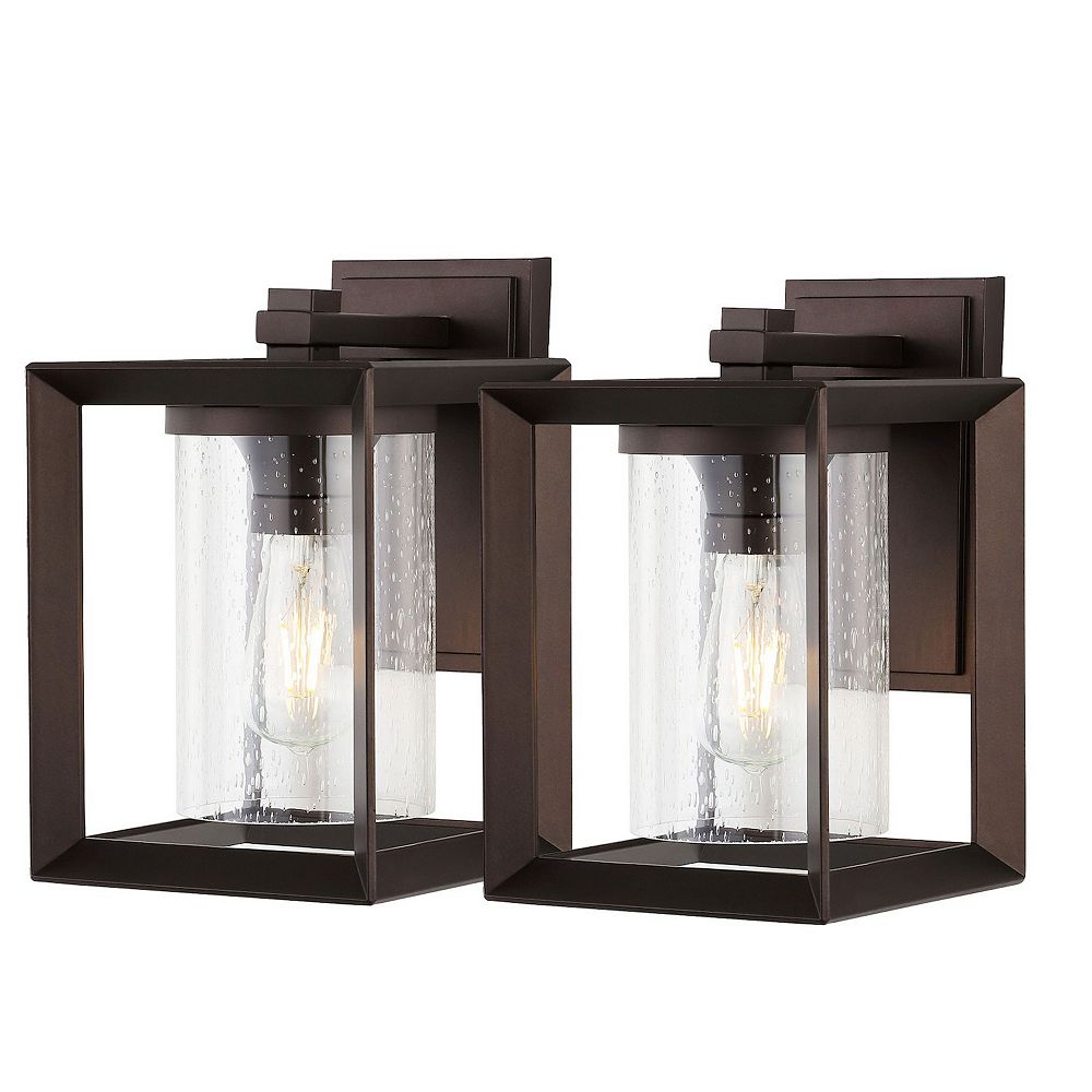 Vaughn Iron/glass Modern Rustic Cube Led Outdoor Lantern (set Of 2)