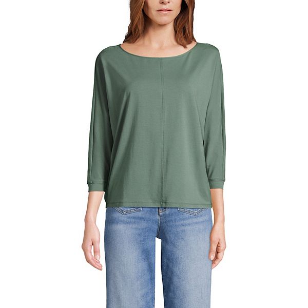 Womens Lands End Lightweight Jersey Boatneck Dolman Sleeve Top