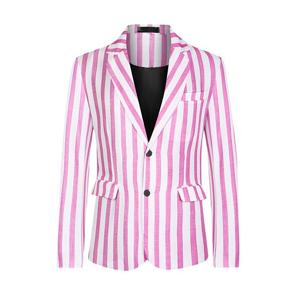 Striped Sports Coat For Men's Notch Lapel Color Block Stripes Pattern ...