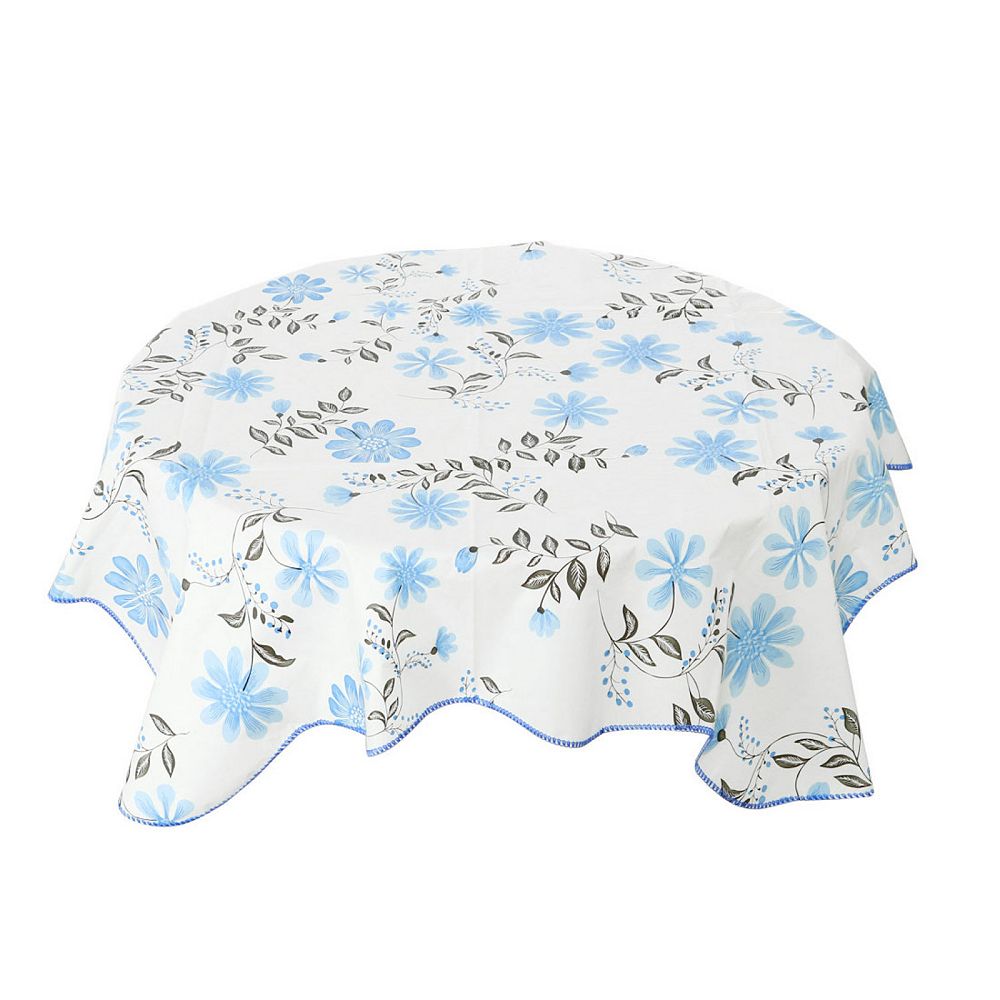 Vinyl Tablecloth For Square Table Cover 35" X 35" Blue Flower Oil