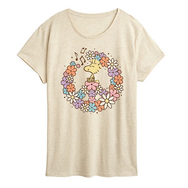 Women's Peanuts Woodstock Floral Peace Sign Graphic Tee