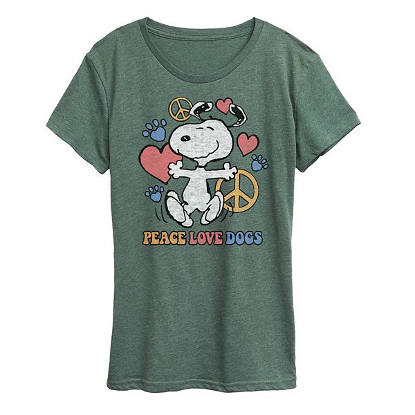 Women's Peanuts Snoopy Peace Love Dogs Graphic Tee