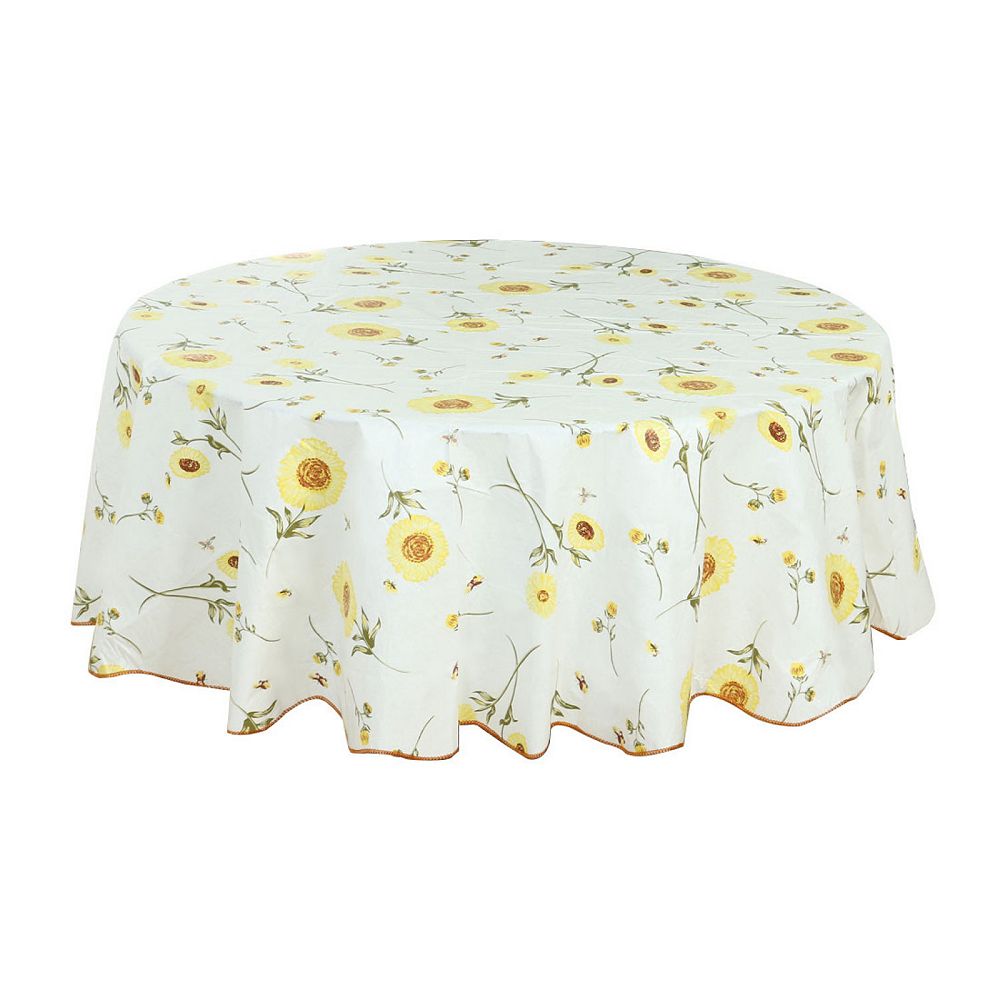 Vinyl Home Tablecloth Round Tables 60" Dia Yellow Flower Pattern Water