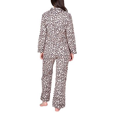 Blis Women's Long Sleeve Flannel Notch Pajama Set Leopard