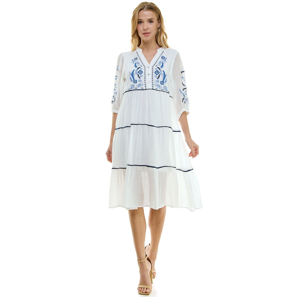 Women's Figueroa & Flower V-Neck Embroidered Midi Dress