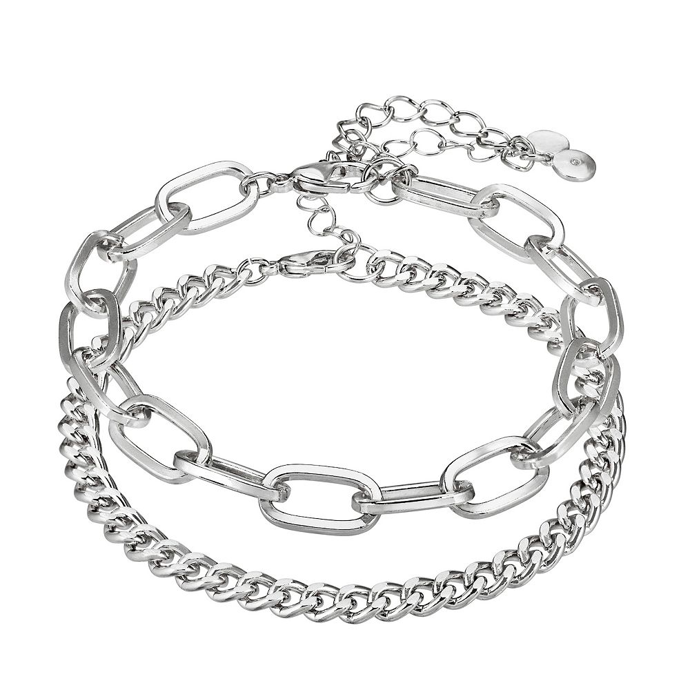 Emberly Silver Tone Chain Bracelet Duo Set