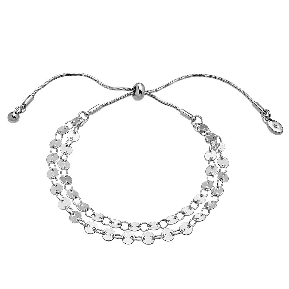 Emberly Silver Tone Flat Circle Chain Pull-Tie Bracelet