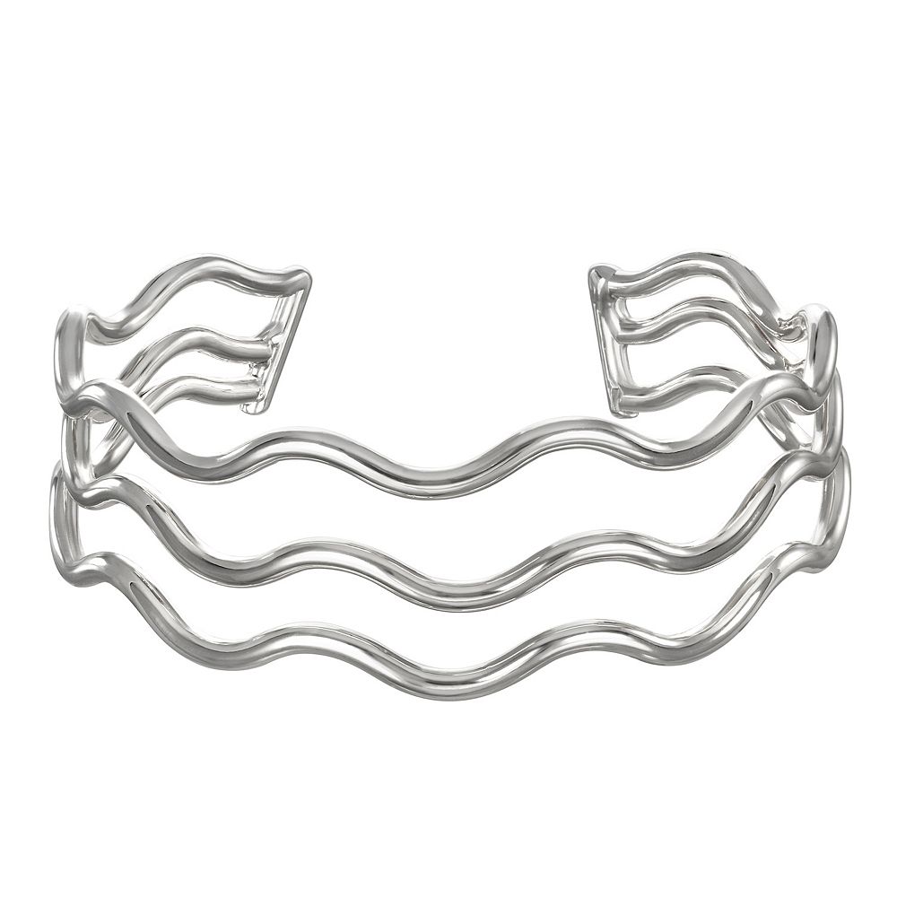 Emberly Silver Tone 3 Row Wavy Cuff Bracelet
