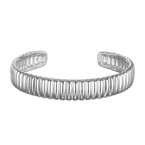 Emberly Silver Tone Ribbed Textured Cuff Bracelet