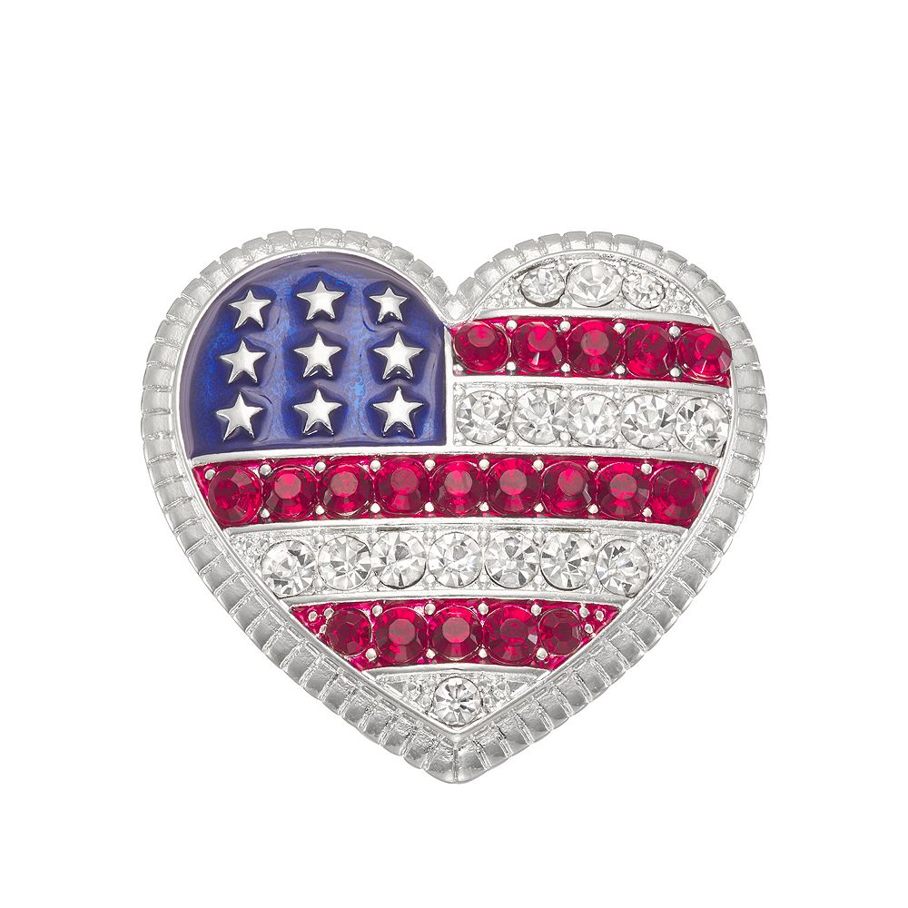 Napier Silver Tone Red, White and Blue Heart Flag Pin