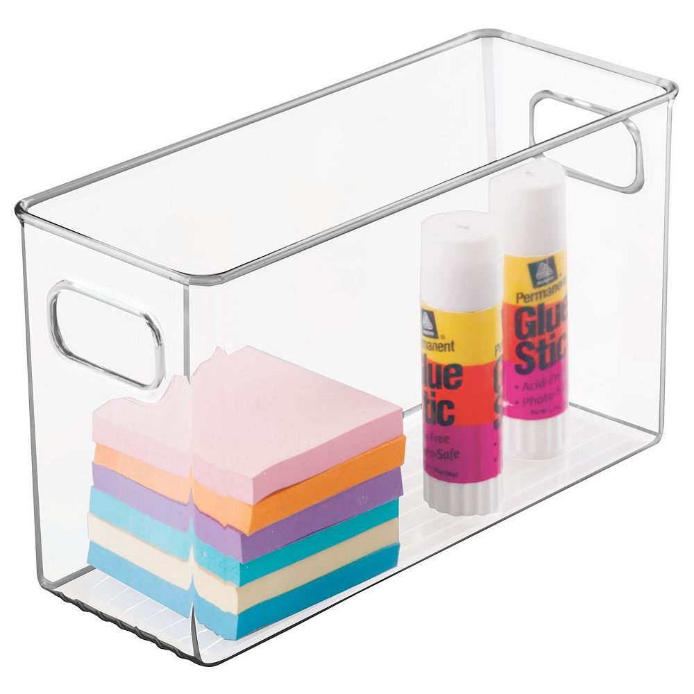 mDesign Plastic Office Supply Organizer Storage Bins with Handles - Clear