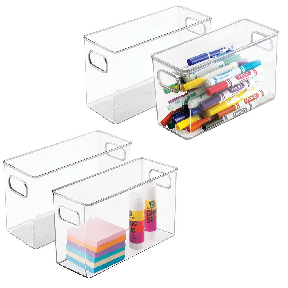 mDesign Plastic Office Supply Organizer Storage Bins with Handles, 2 ...
