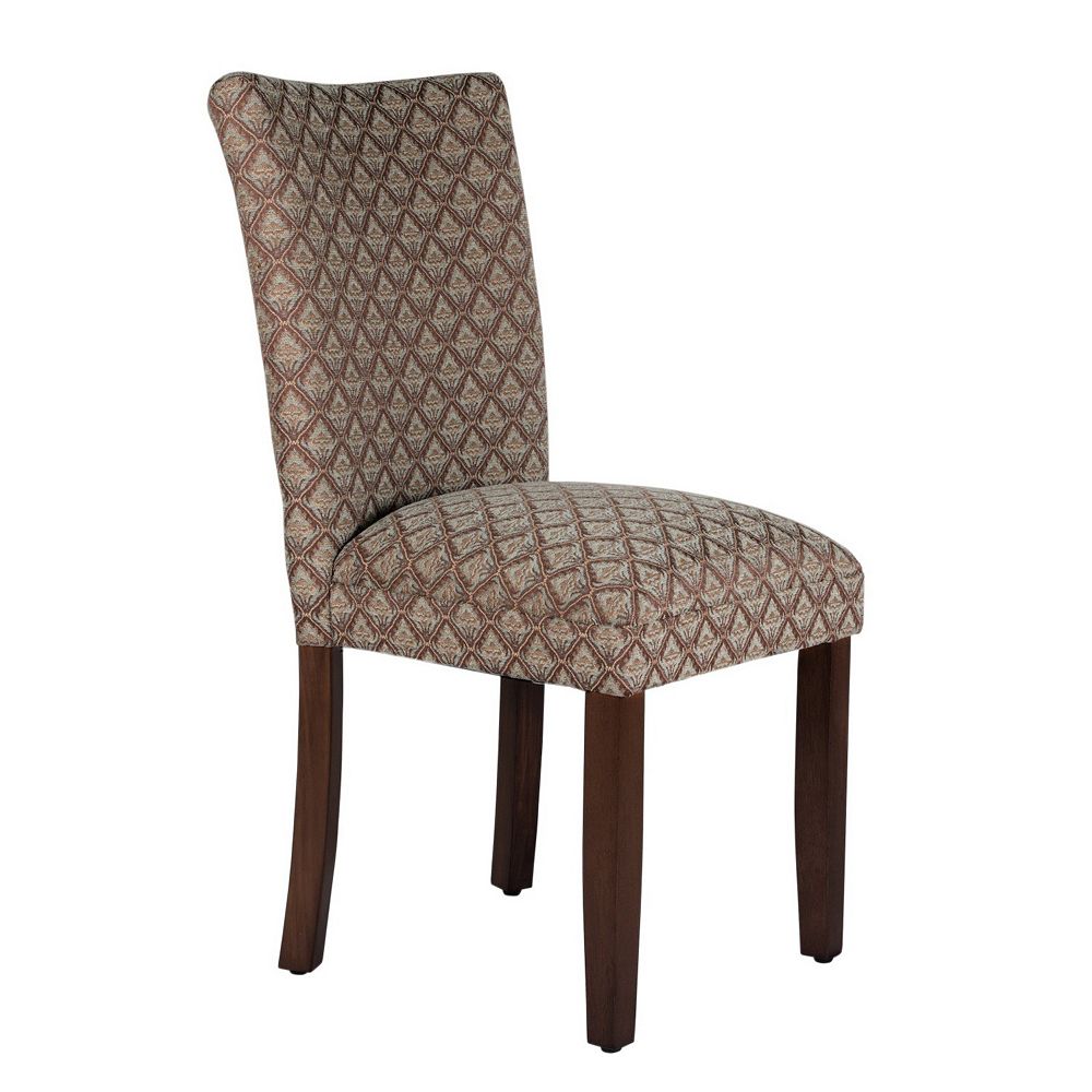 Wooden Parson Dining Chair with Damask Pattern Fabric Upholstery ...