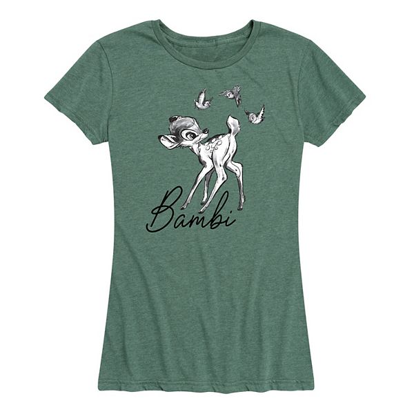 Disney's Bambi Women's Black White Watercolor Graphic Tee