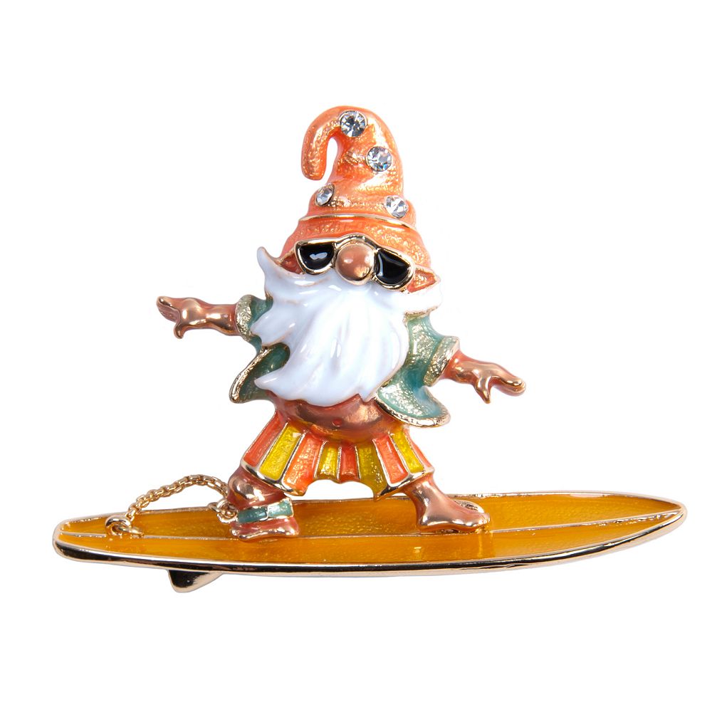 Napier Gold Tone Surfing Gnome Pin