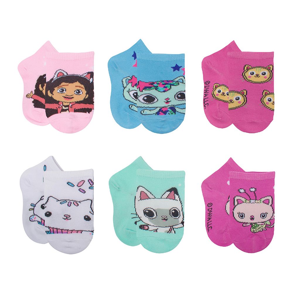 Girls Gabby's Dollhouse 6-Pack Cat Party Quarter-Cut Socks