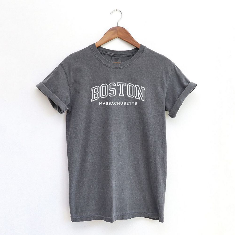Embroidered Boston Massachusetts Garment Dyed Tees
