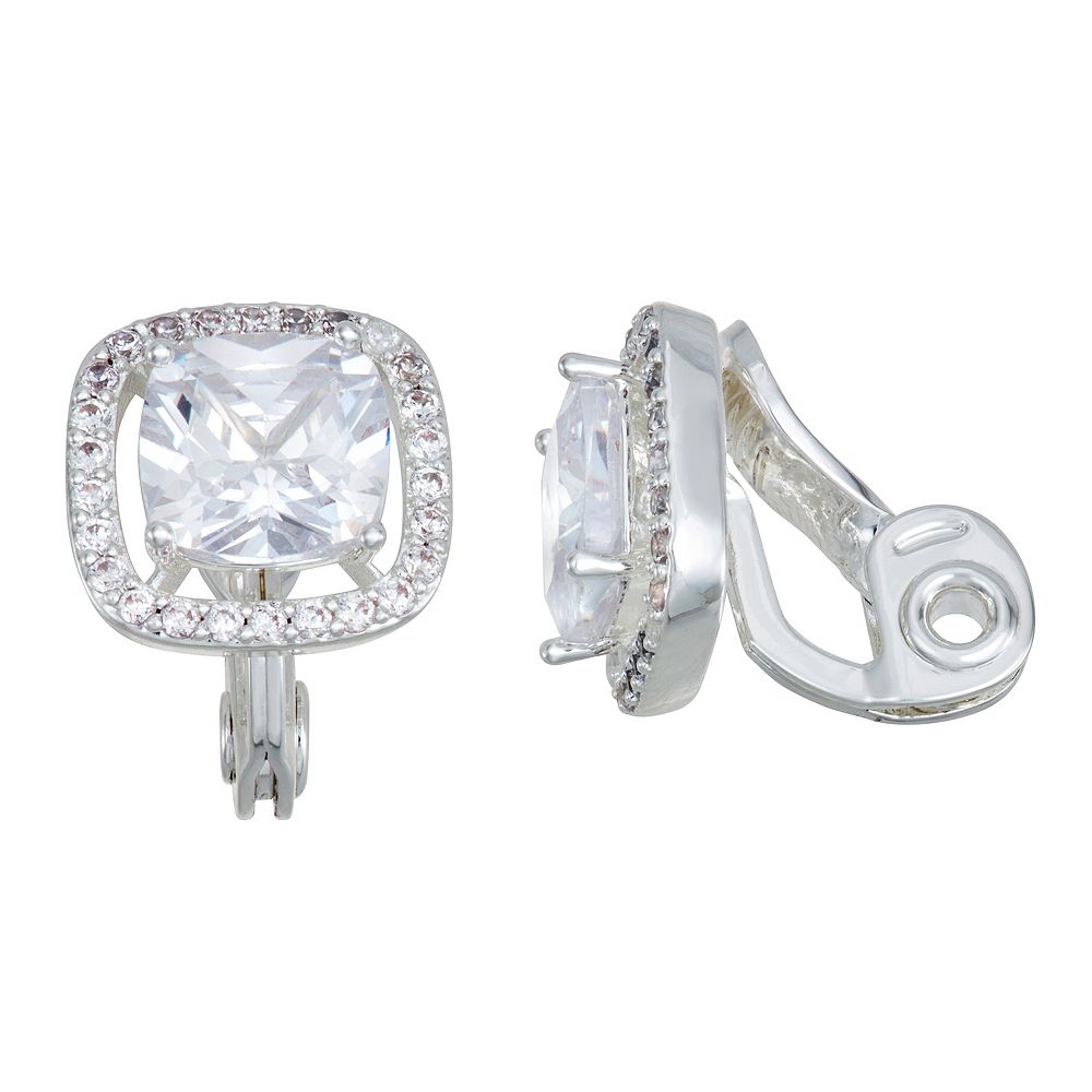 Napier Silver Tone Cubic Zirconia Square Stud Earrings