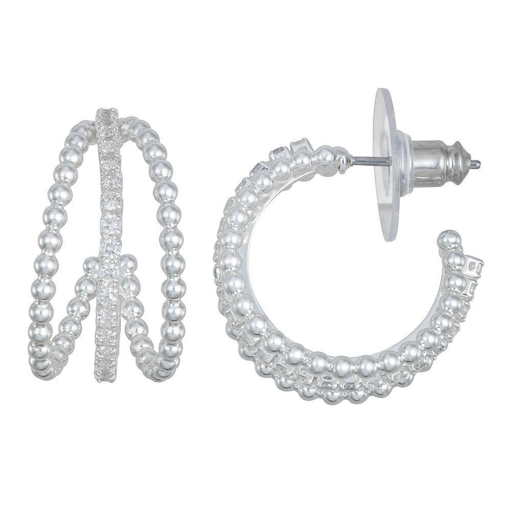 Napier Silver Tone Cubic Zirconia Open C Hoop Earrings