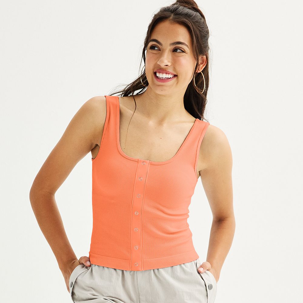 Juniors' Almost Famous Seamless Snap Front Tank Top