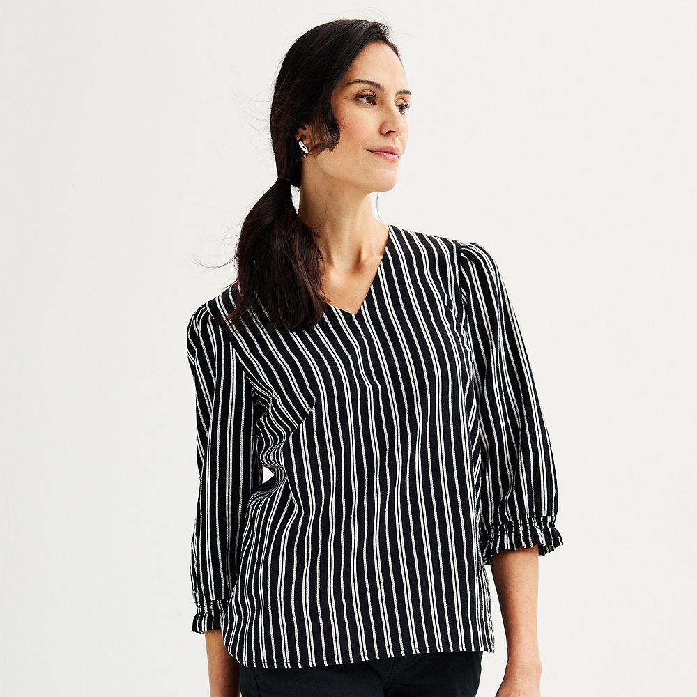 Women's Croft & Barrow® 3/4-Length Puff Sleeve V-Neck Top