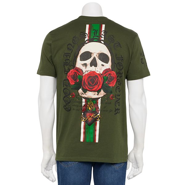 Men's GTL4 Gothic Skull & Roses Crewneck Graphic Tee