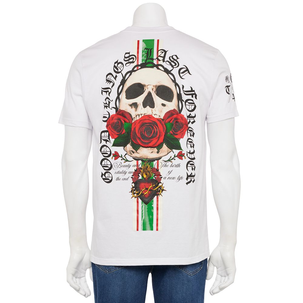 Men's GTL4 Gothic Skull & Roses Crewneck Graphic Tee