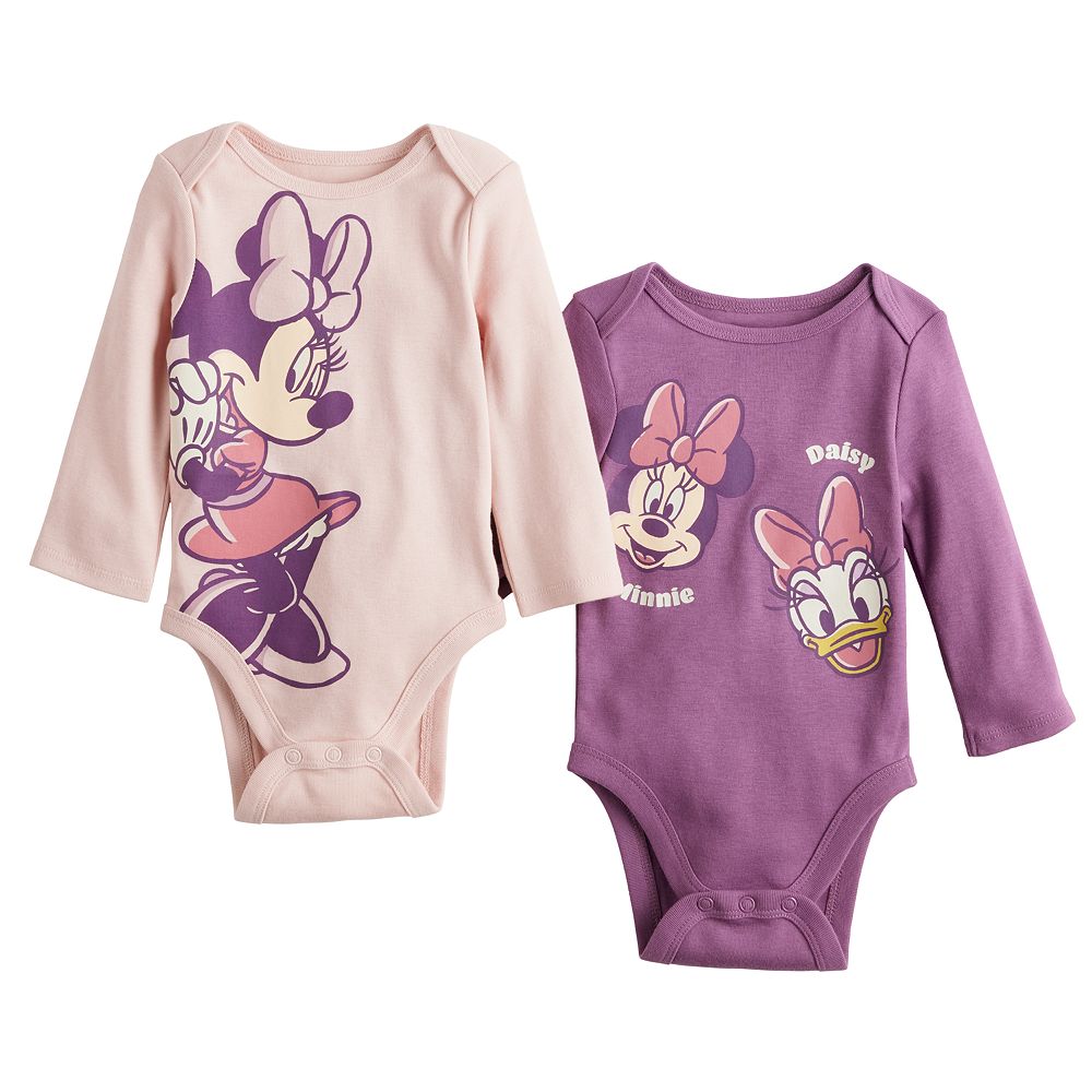 Disney's Minnie Mouse Baby Girl Long Sleeve 2-Pack Bodysuit by Jumping ...