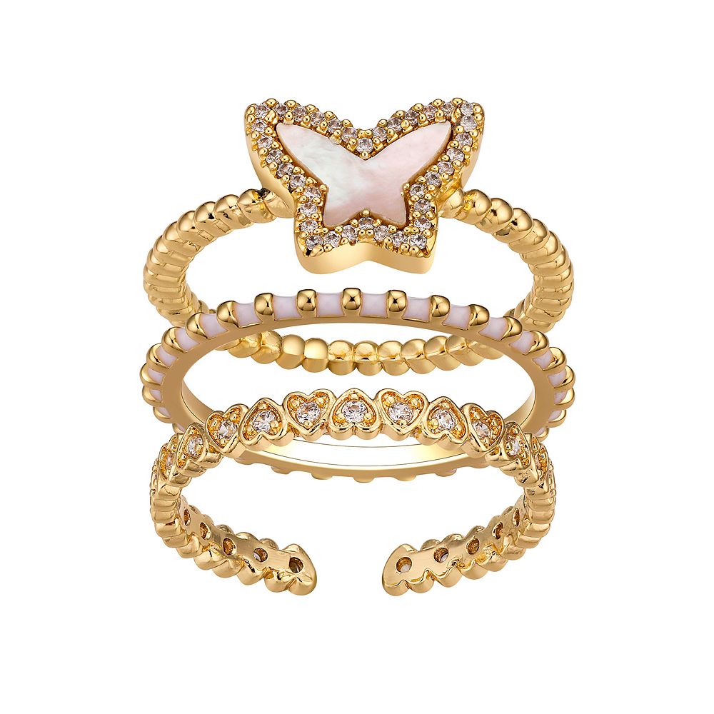 Isla & Alex Cubic Zirconia & Mother of Pearl Butterfly Ring Set