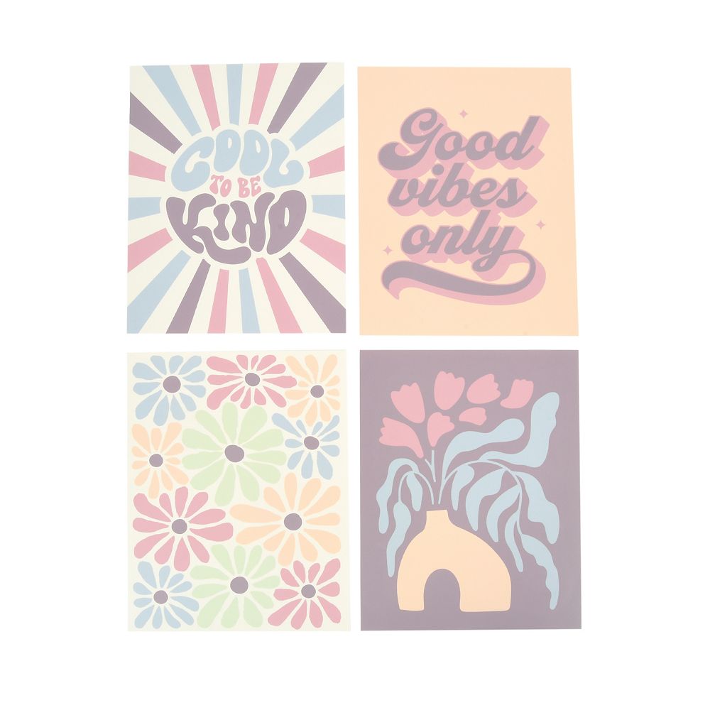 Assorted Groovy Retro Vibes Posters Set 4-Pack Wall Decor