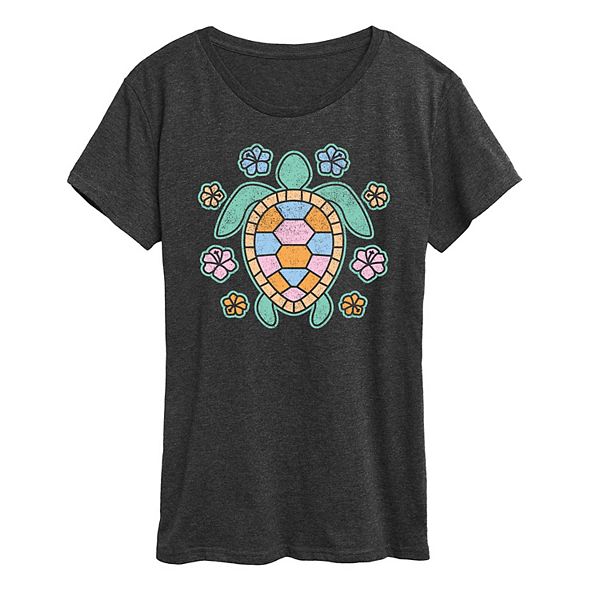 Women's Turtle And Flowers Graphic Tee