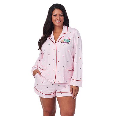 Plus Size Beauty Sleep Social Jersey Long Sleeve Notch Pajama Top ...