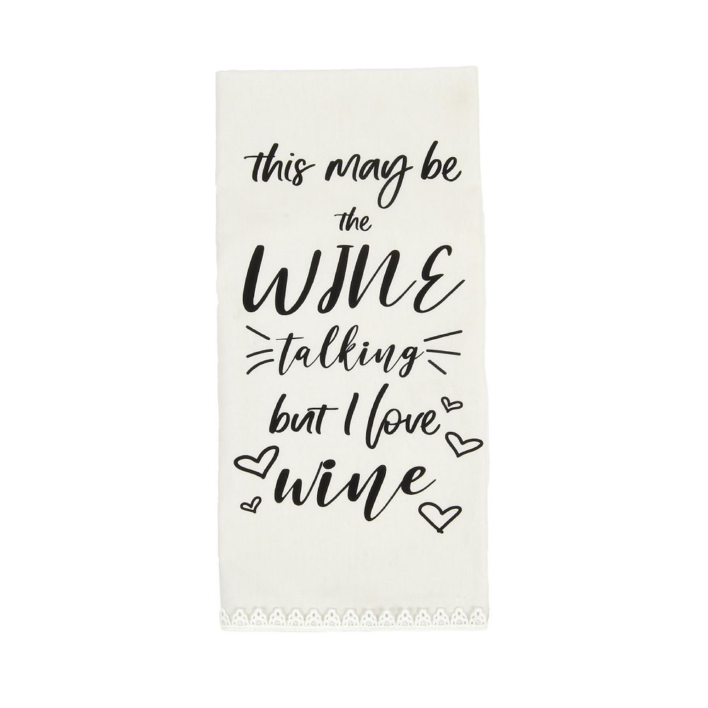 Love Wine Script Printed Tea Towel