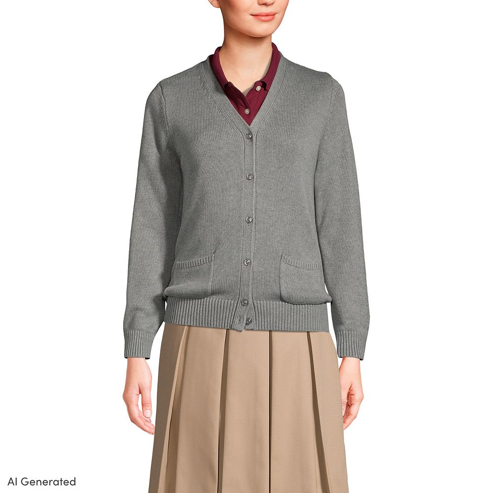 Women's Lands' End School Uniform Button Front V-Neck Cardigan Sweater