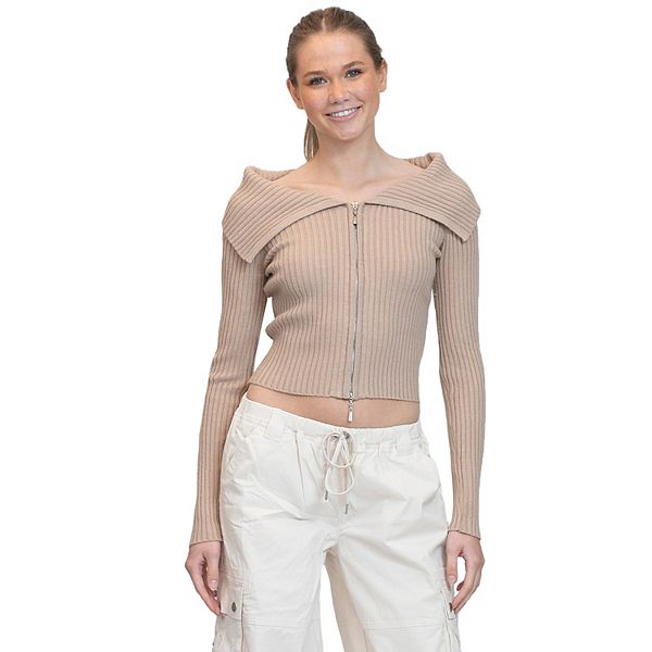 Juniors' madden girl Double Zip Ribbed Sweater