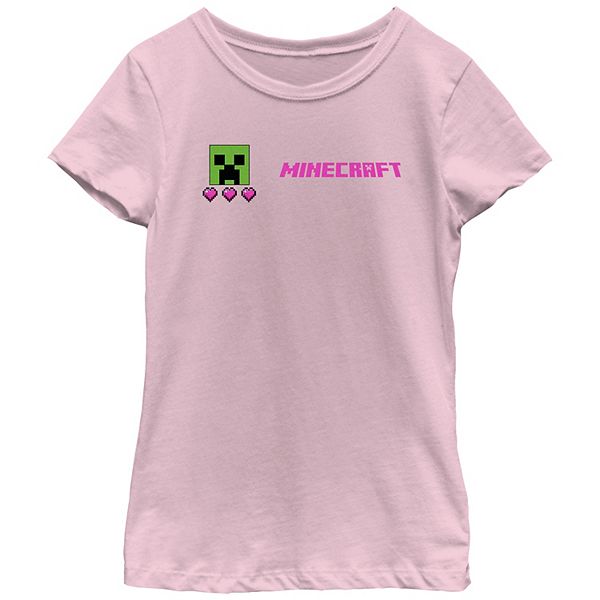 Girls Minecraft Creeper Hearts Graphic Tee