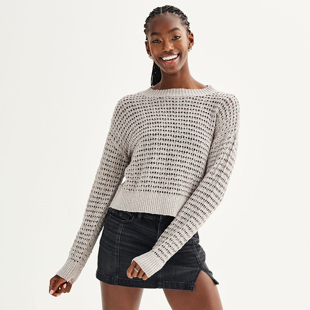 Juniors' Sugar Moon Nya Open Work Pullover Sweater