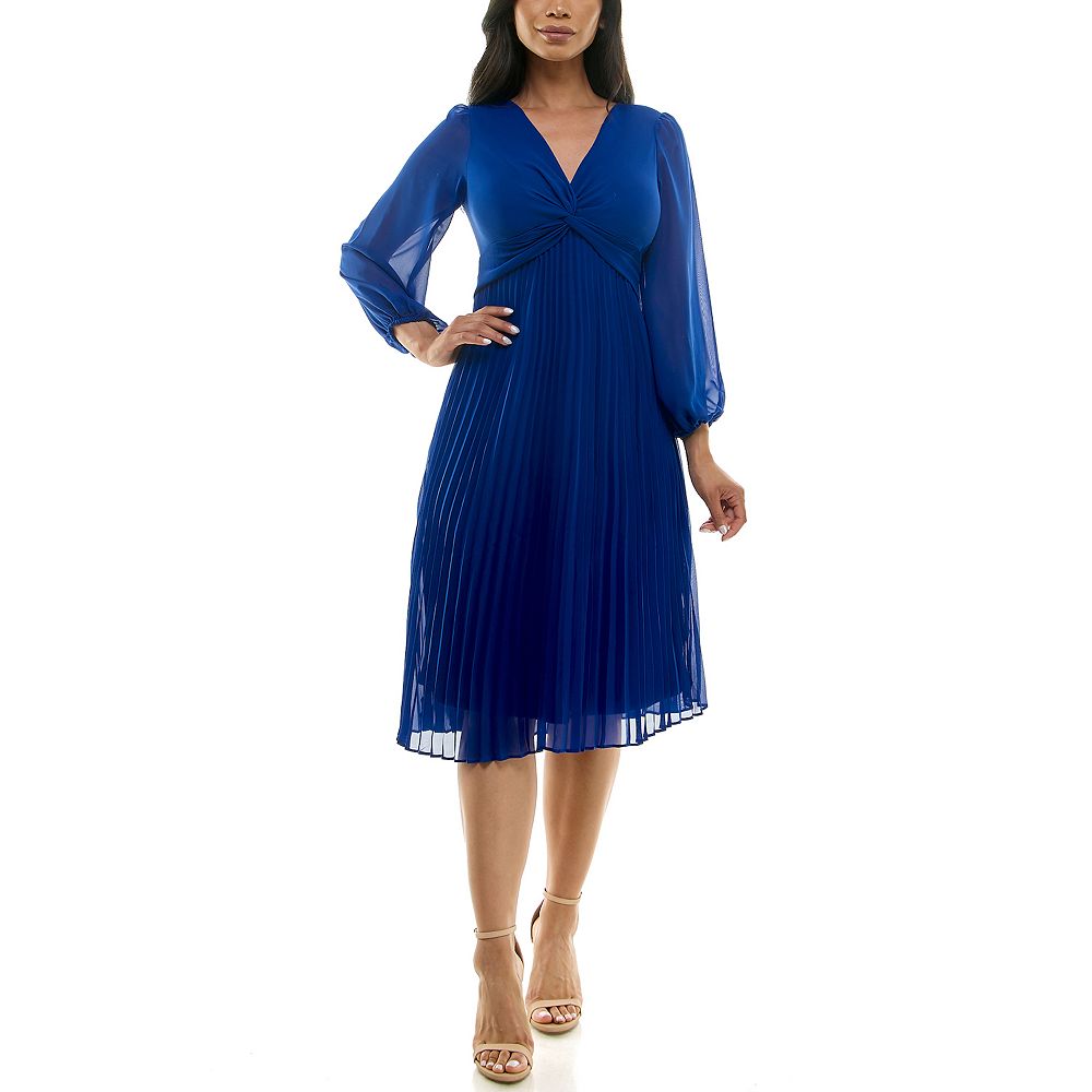 Women's Maison Tara Knot Bodice Sheer Sleeve Pleated Dress
