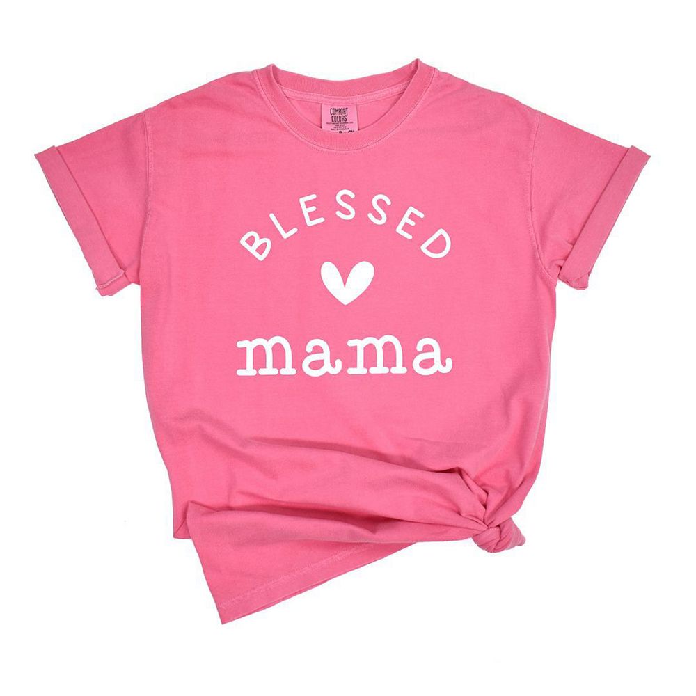 Blessed Mama Heart Garment Dyed Tees